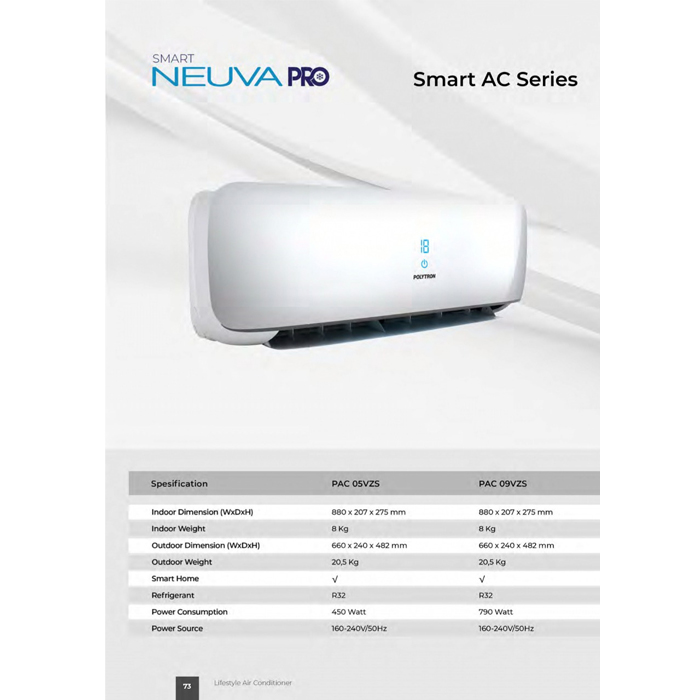 Polytron AC Wall Mounted Split Standard Smart Neuva Pro 1/2 PK - PAC-05VZS